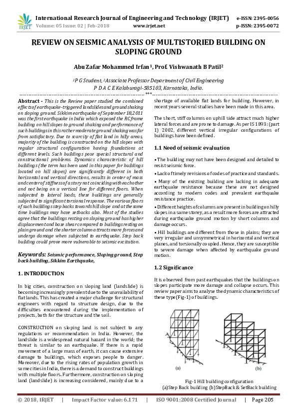 (PDF) REVIEW ON SEISMIC ANALYSIS OF MULTISTORIED BUILDING ON SLOPING GROUND