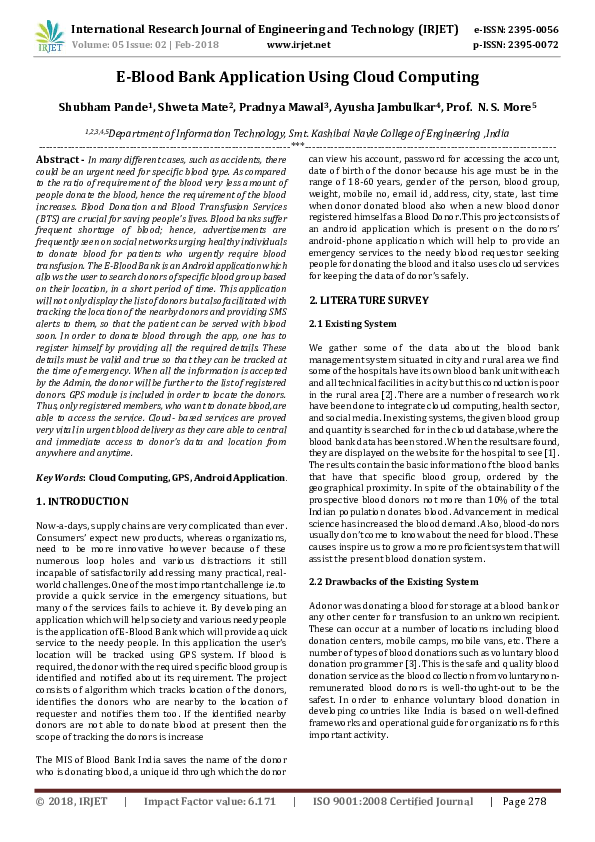 (PDF) E-Blood Bank Application Using Cloud Computing