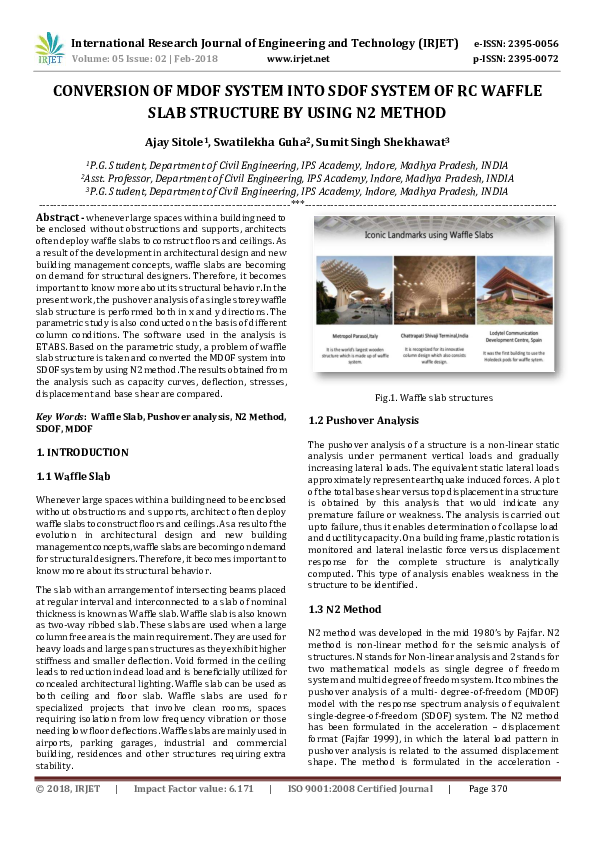 (PDF) CONVERSION OF MDOF SYSTEM INTO SDOF SYSTEM OF RC WAFFLE SLAB STRUCTURE BY USING N2 METHOD