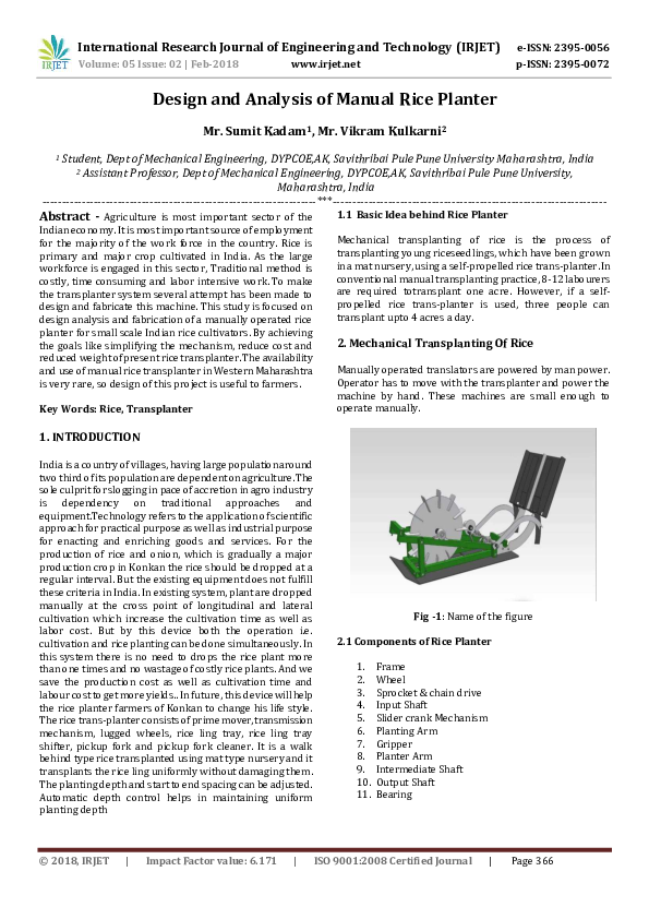 (PDF) Design and Analysis of Manual Rice Planter