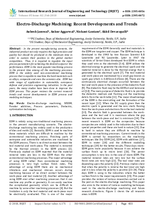 (PDF) Electro-Discharge Machining: Recent Developments and Trends