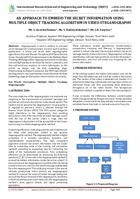 (PDF) AN APPROACH TO EMBEDD THE SECRET INFORMATION USING MULTIPLE OBJECT TRACKING ALGORITHM IN ...