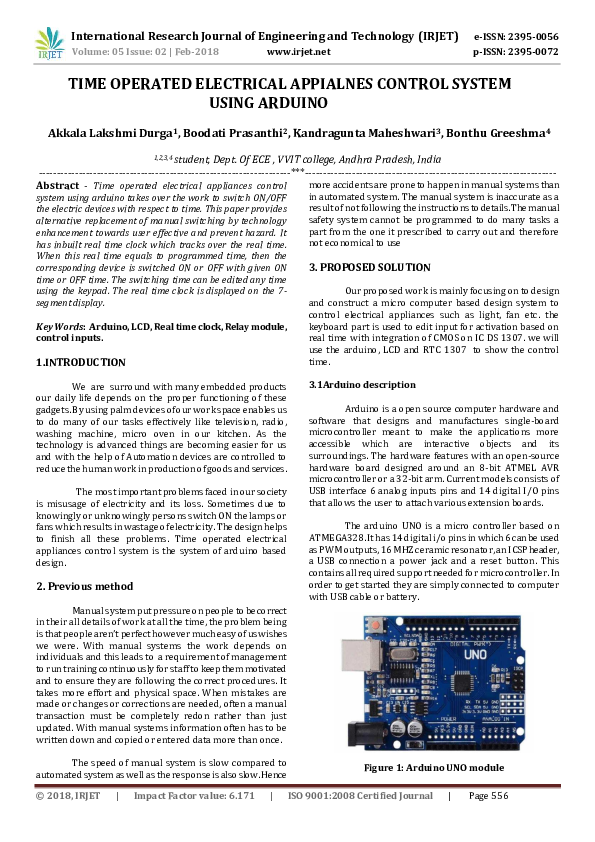 (PDF) TIME OPERATED ELECTRICAL APPIALNES CONTROL SYSTEM USING ARDUINO