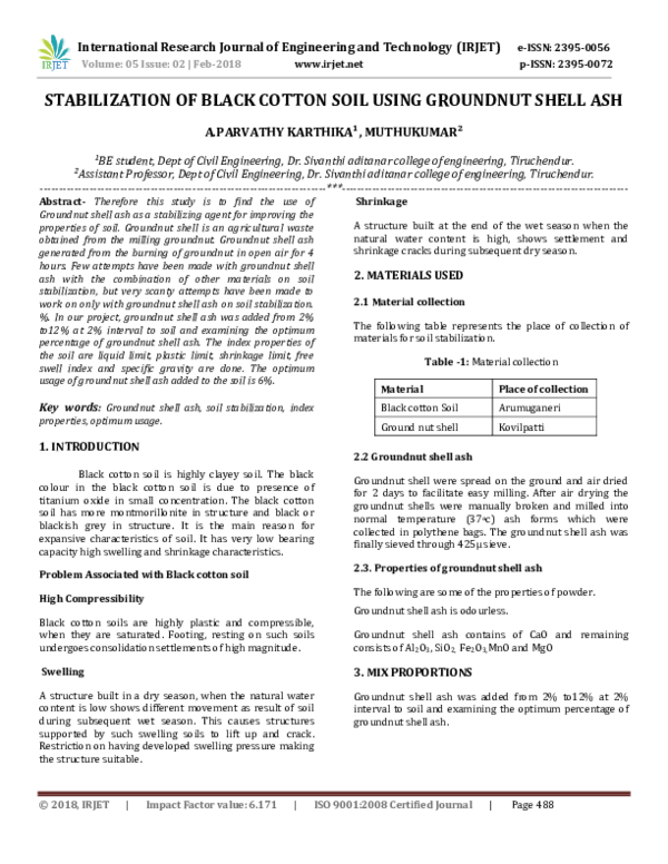 (PDF) STABILIZATION OF BLACK COTTON SOIL USING GROUNDNUT SHELL ASH