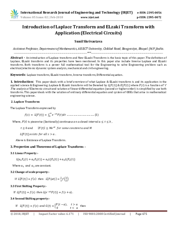 Pdf Introduction Of Laplace Transform And Elzaki Transform With
