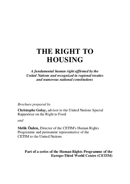 (PDF) THE RIGHT TO HOUSING Part of a series of the Human Rights ...