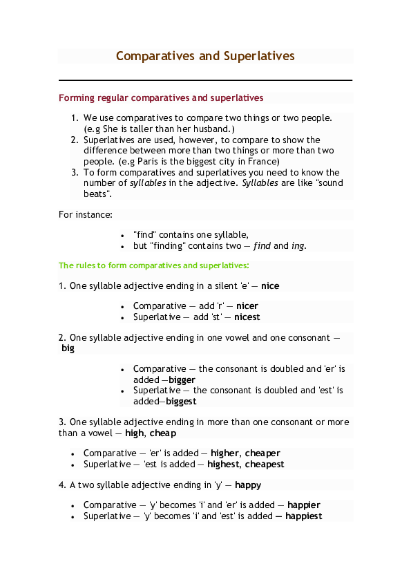 (DOC) Comparatives and Superlatives Forming regular comparatives and ...