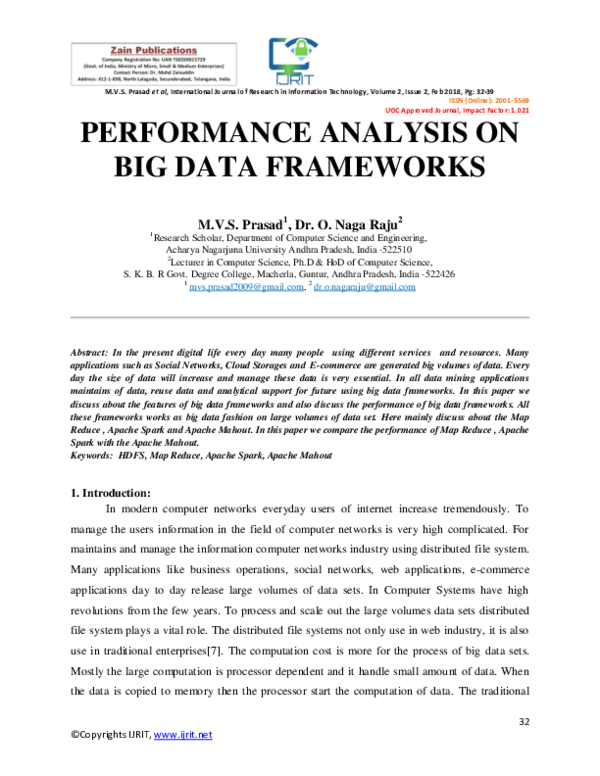 Pdf Performance Analysis On Big Data Frameworks