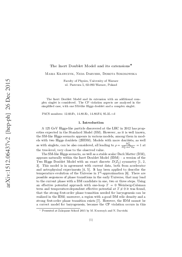 (PDF) The Inert Doublet Model and its extensions