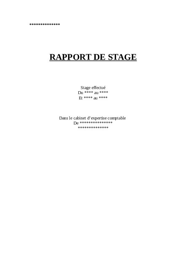 (PDF) RAPPORT DE STAGE Stage effectué Du **** au **** Et **** au **** Dans le cabinet d ...