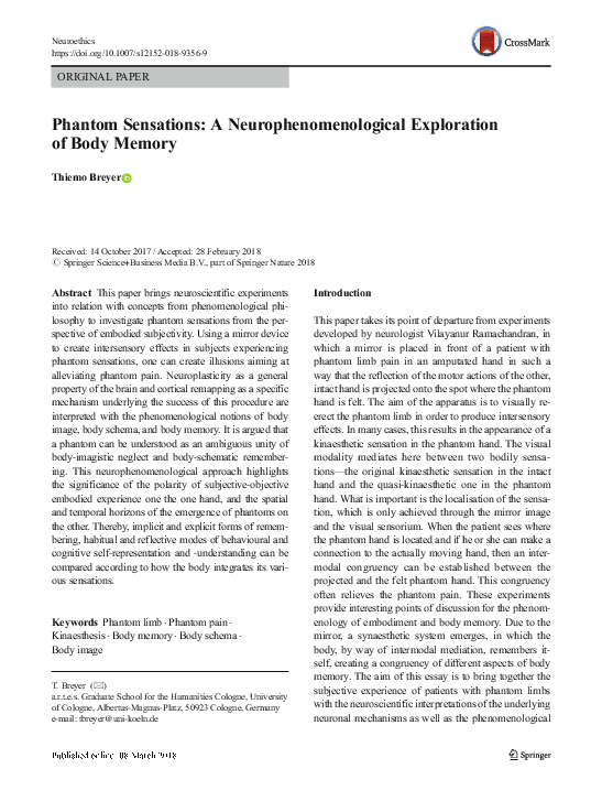 (PDF) Phantom Sensations: A Neurophenomenological Exploration of Body Memory (2018)