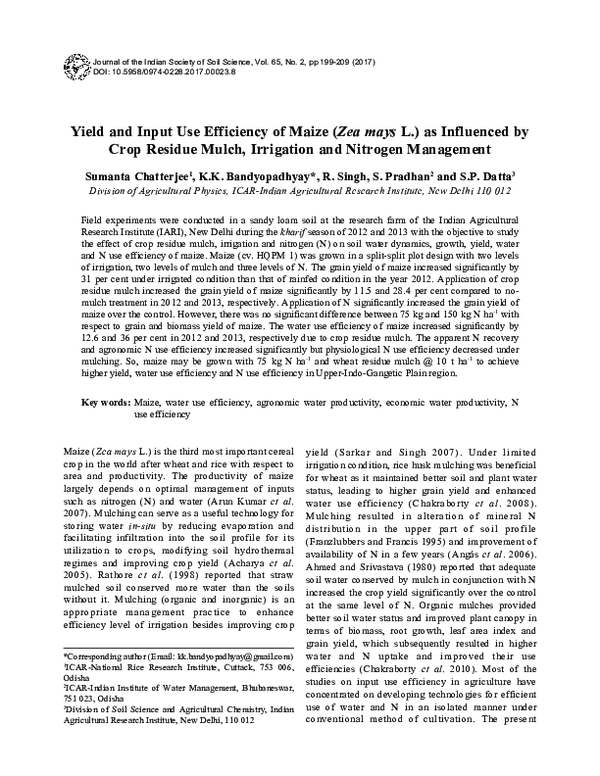 (PDF) Yield and Input Use Efficiency of Maize (Zea mays L.) as Influenced by Crop Residue Mulch ...