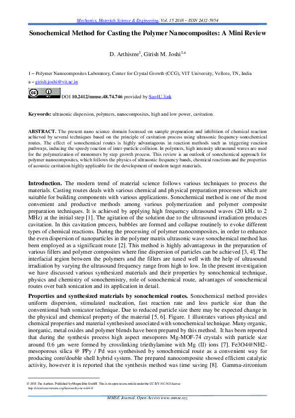 (PDF) Sonochemical Method for Casting the Polymer Nanocomposites: A ...