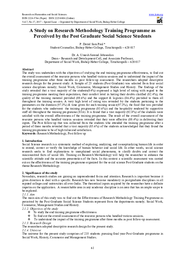 (PDF) A Study on Research Methodology Training Programme as Perceived ...