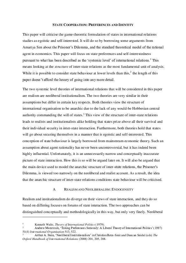 (DOC) State Cooperation: Preferences and Identity | Blair Vidakovich ...