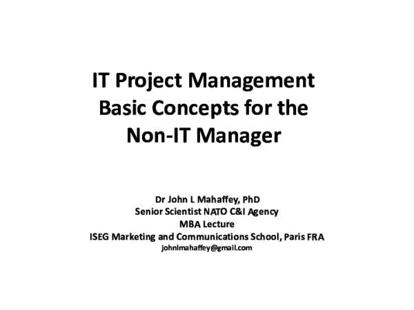 (PDF) IT Project Management Basic Concepts for the Non-IT Manager