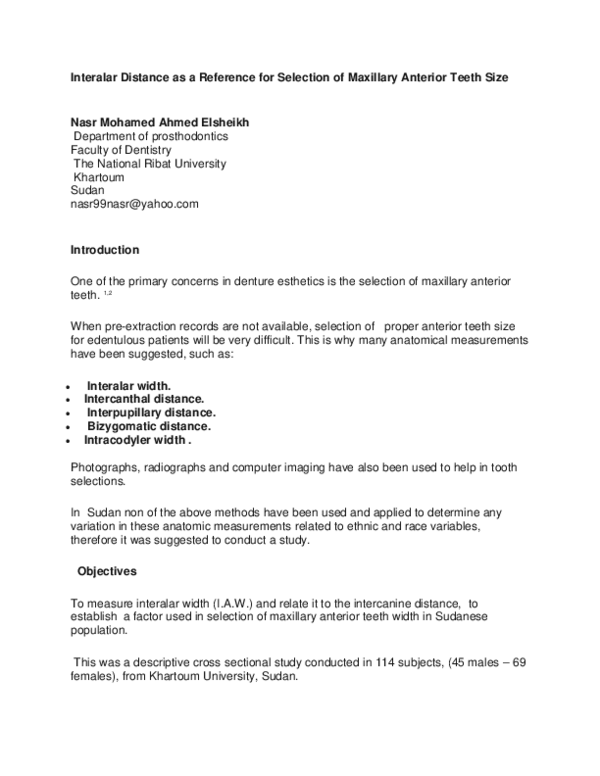(PDF) Interalar Distance as a Reference for Selection of Maxillary ...