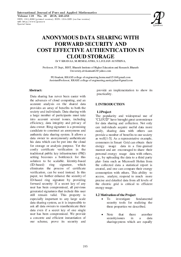 Pdf Anonymous Data Sharing With Forward Security And Cost Effective