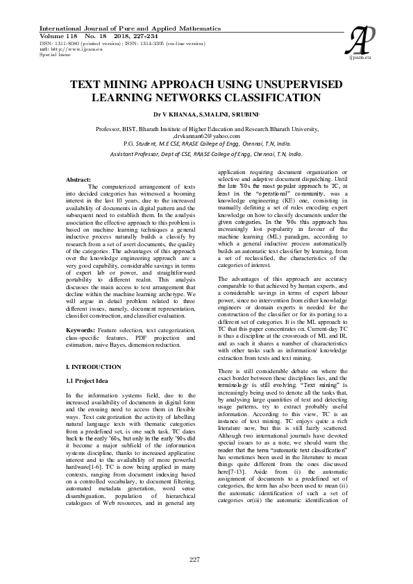 Pdf Text Mining Approach Using Unsupervised Learning Networks Classification