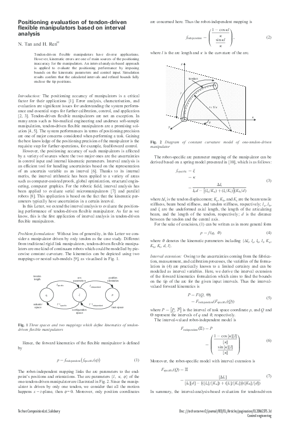 (PDF) Positioning evaluation of tendon-driven flexible manipulators based on interval analysis