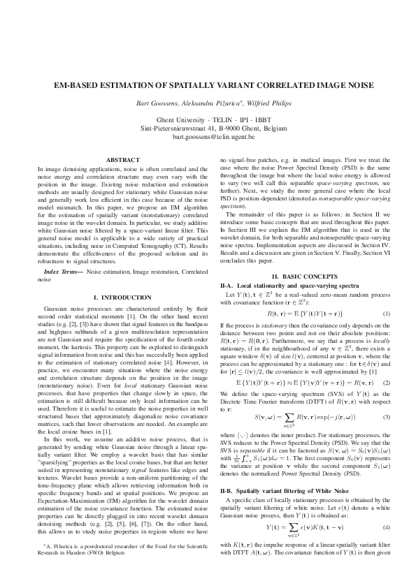 Pdf Em Algorithm For Spatially Variant Image Noise