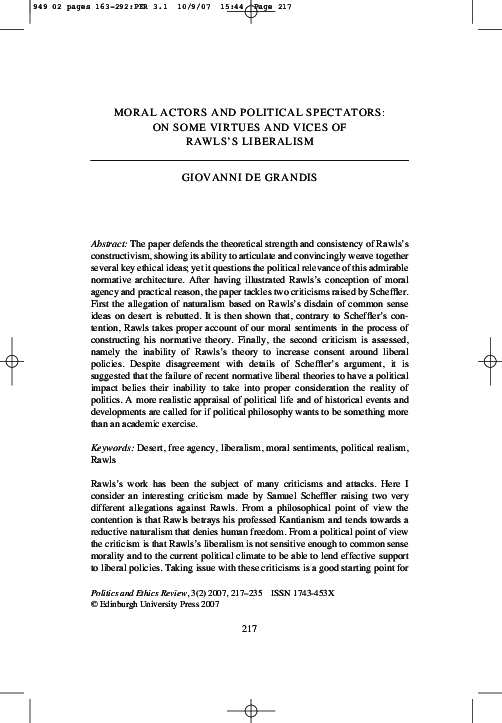 (PDF) Moral Actors and Political Spectators: On Some Virtues and Vices ...