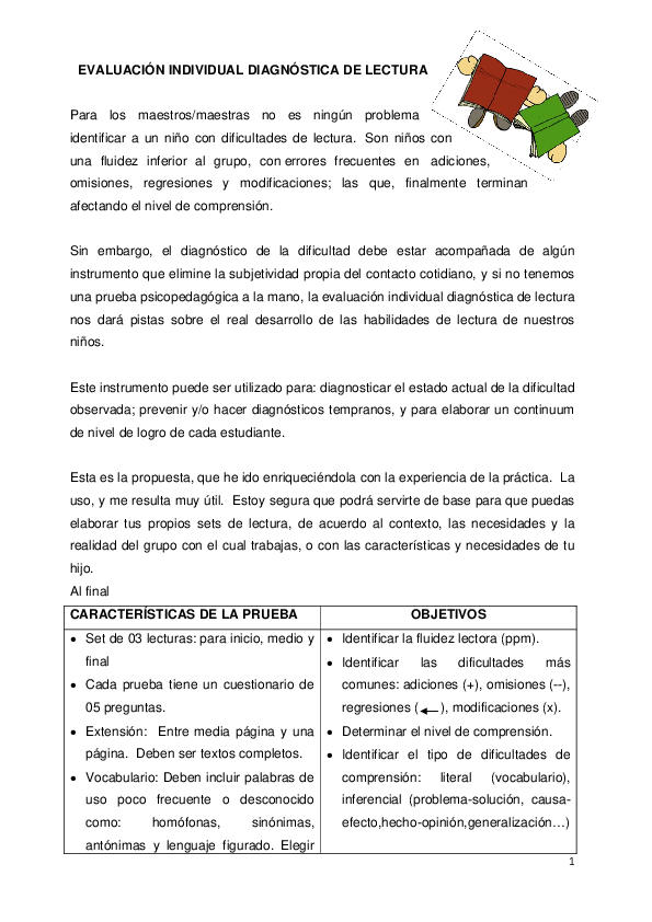 (PDF) EVALUACIÓN INDIVIDUAL DIAGNÓSTICA DE LECTURA