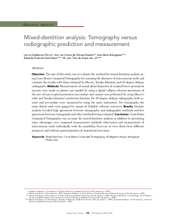 (PDF) Mixed-dentition analysis: Tomography versus radiographic prediction and measurement
