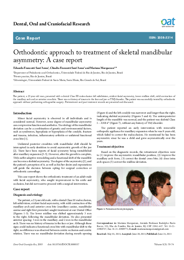 (PDF) Orthodontic approach to treatment of skeletal mandibular ...