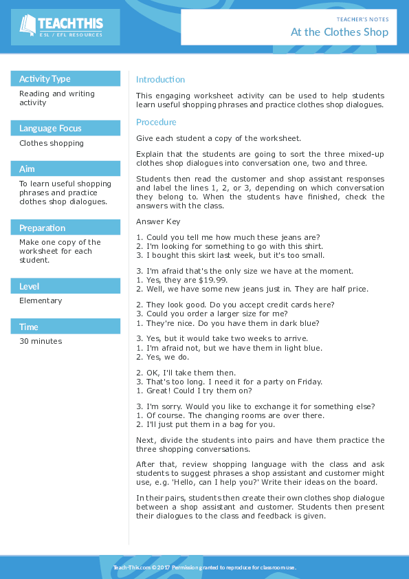 (PDF) At the clothes shop