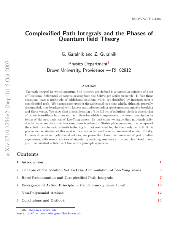 (PDF) Complexified path integrals and the phases of quantum field theory