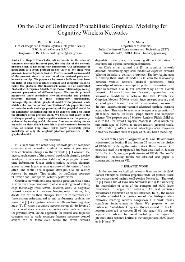 (PDF) On the Use of Undirected Probabilistic Graphical Modeling for Cognitive Wireless Networks