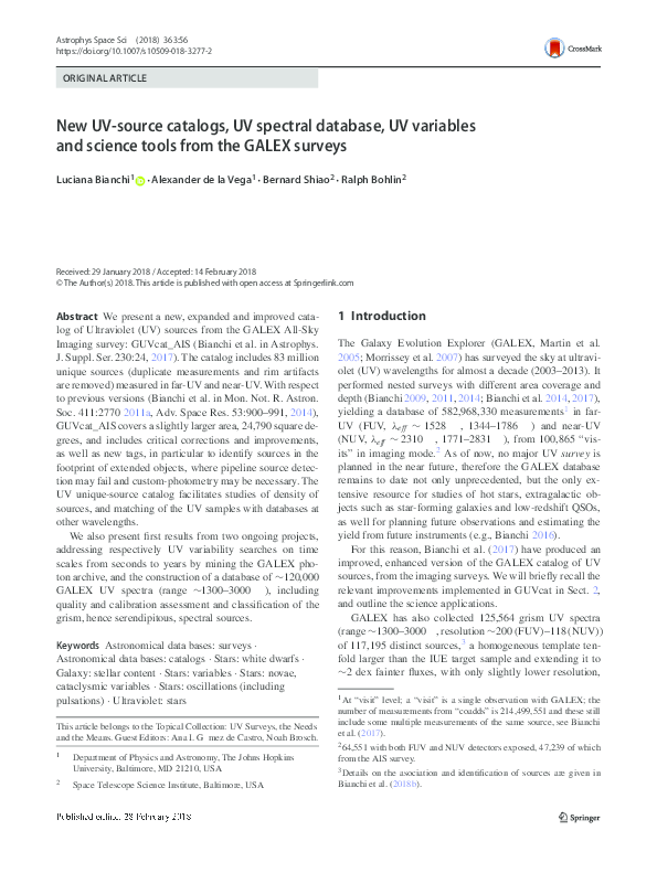 (PDF) New UV-source catalogs, UV spectral database, UV variables and ...