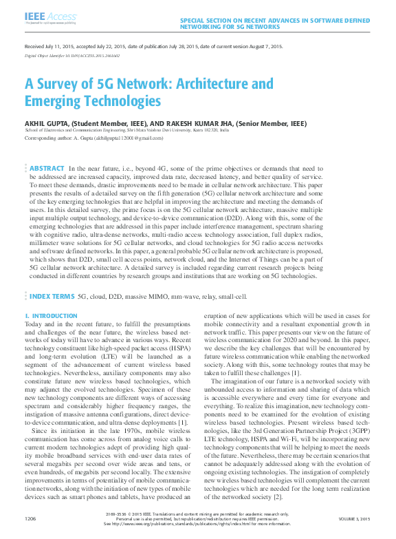 (PDF) SPECIAL SECTION ON RECENT ADVANCES IN SOFTWARE DEFINED NETWORKING FOR 5G NETWORKS A Survey ...