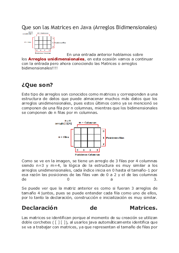 (DOC) Que son las Matrices en Java (DOC) Que son las Matrices en Java