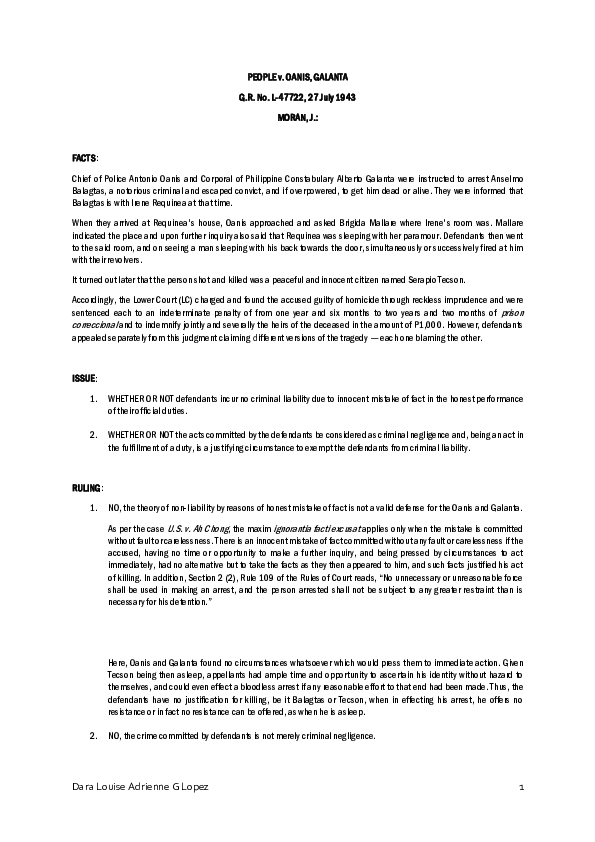 (DOC) Case Digest - People v. Oanis, Galanta