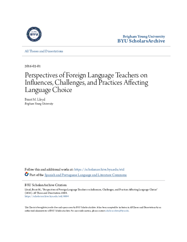 (PDF) Perspectives of Foreign Language Teachers on Influences ...