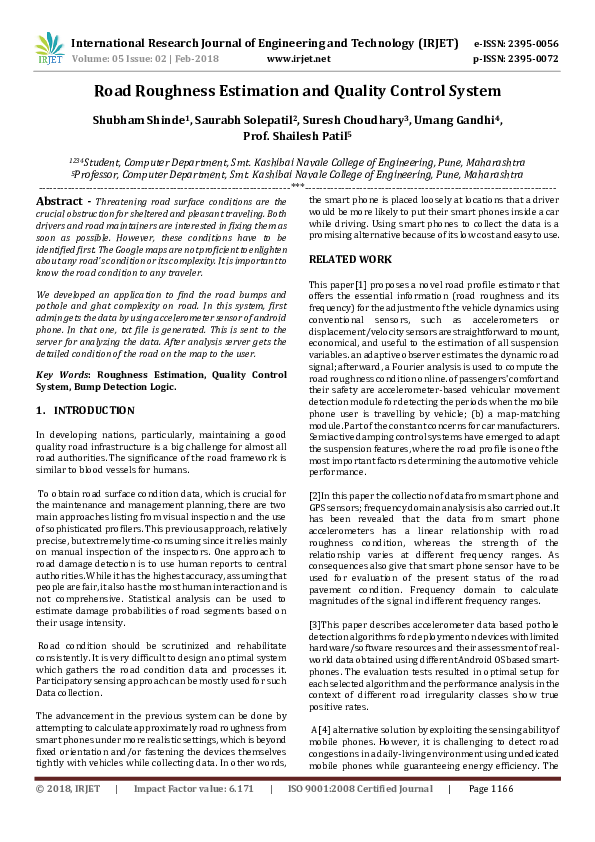 (PDF) Road Roughness Estimation and Quality Control System