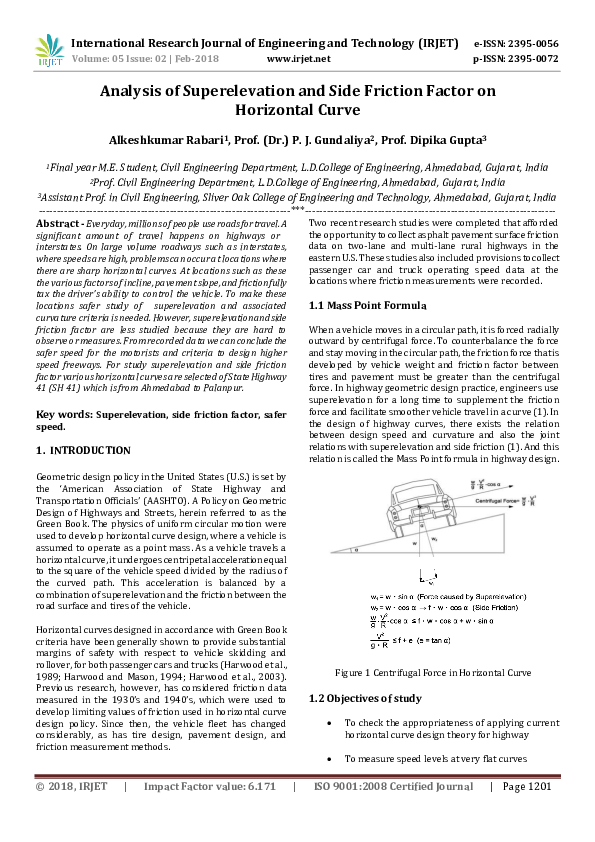 (PDF) Analysis of Superelevation and Side Friction Factor on Horizontal ...