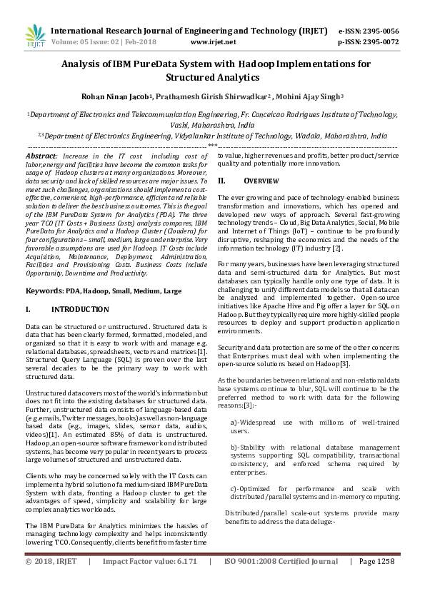 (PDF) Analysis of IBM PureData System with Hadoop Implementations for Structured Analytics