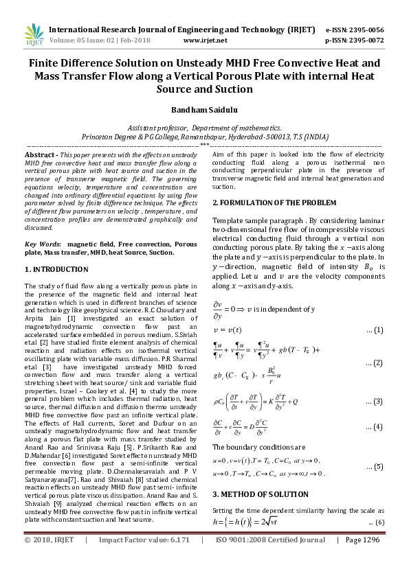 (PDF) Finite Difference Solution on Unsteady MHD Free Convective Heat and Mass Transfer Flow ...