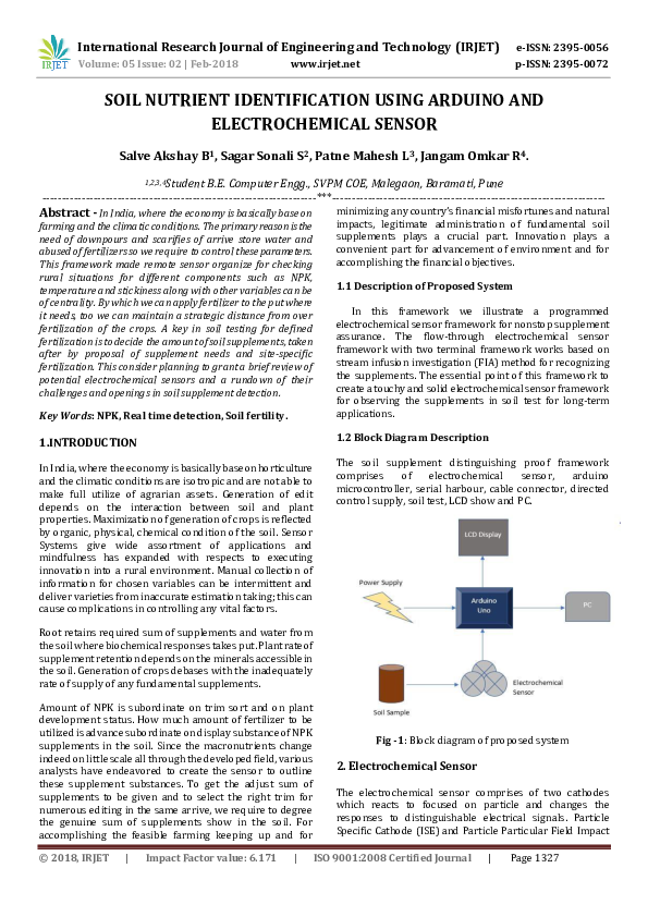 (PDF) SOIL NUTRIENT IDENTIFICATION USING ARDUINO AND ELECTROCHEMICAL SENSOR