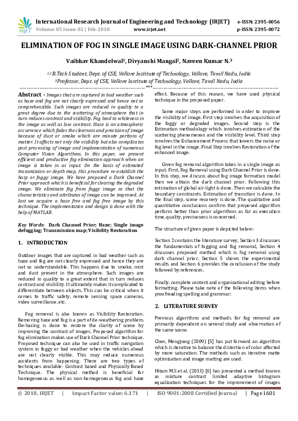 (PDF) Fog Removal from Images via Dark-Channel Prior