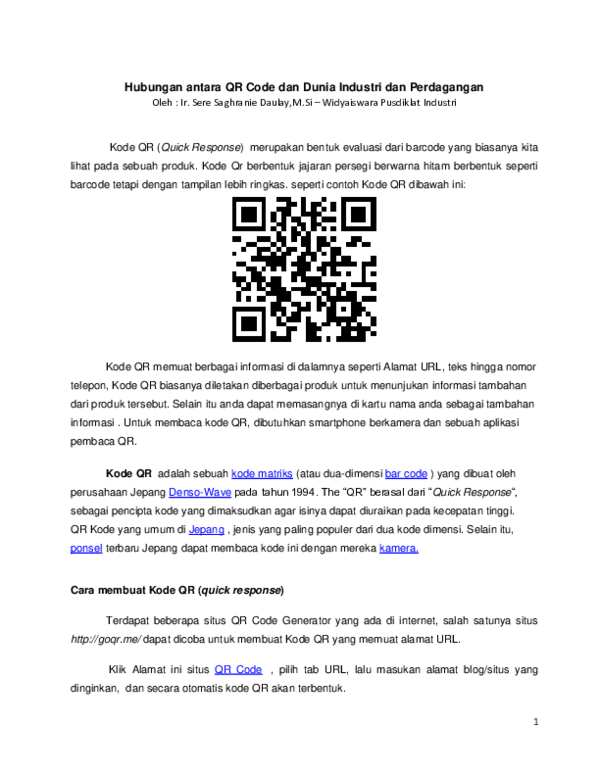 (PDF) Hubungan antara QR Code dan Dunia Industri dan Perdagangan