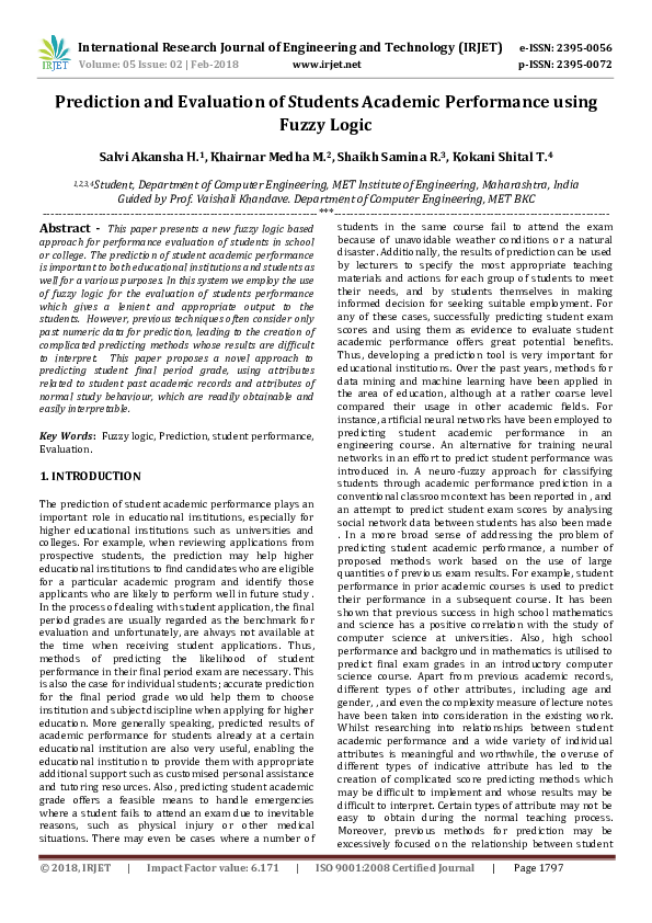 (PDF) Prediction and Evaluation of Students Academic Performance using ...