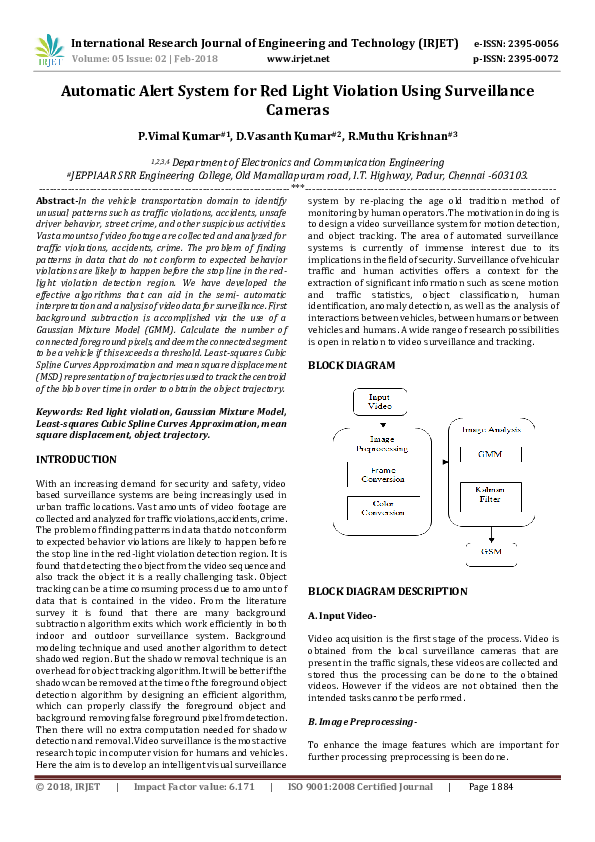 (PDF) Automatic Alert System for Red Light Violation Using Surveillance ...