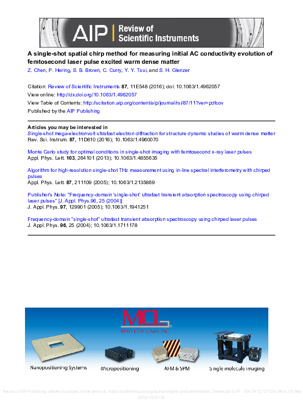 Pdf A Single Shot Spatial Chirp Method For Measuring Initial Ac