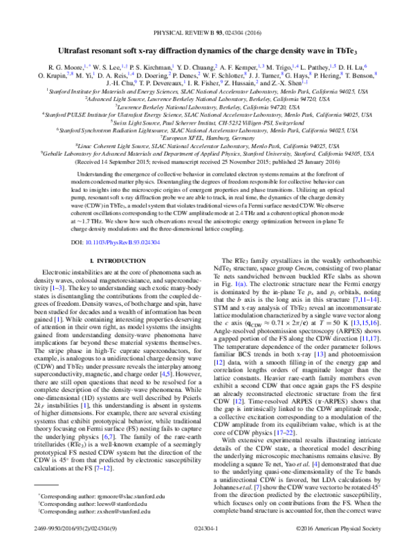 (PDF) Ultrafast resonant soft x-ray diffraction dynamics of the charge density wave in TbTe3