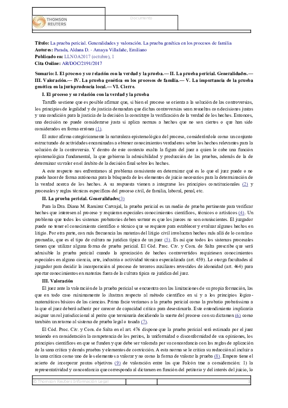 (PDF) 2017 LL "La prueba pericial. Generalidades y valoración. La prueba genética en los ...