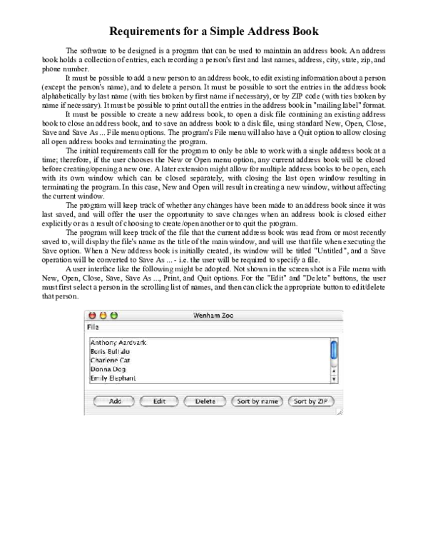 (PDF) Requirements for a Simple Address Book